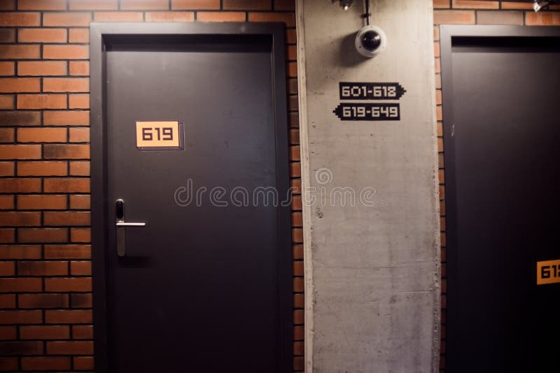 University Hostel, Doors And Corridor. On The Doors Of The Room Numbers ...