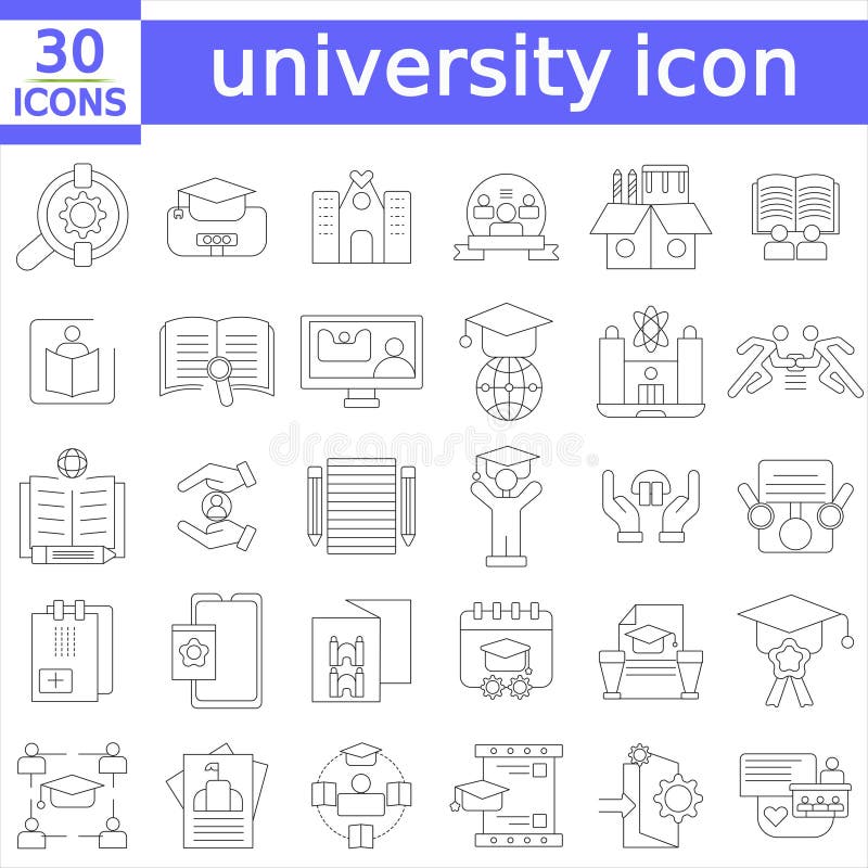 University Icon Set, Simple Line Element University with Editable ...