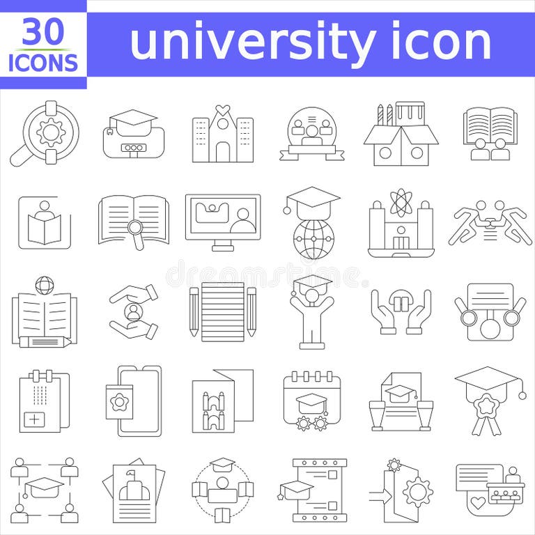 University Icon Set, Simple Line Element University with Editable ...
