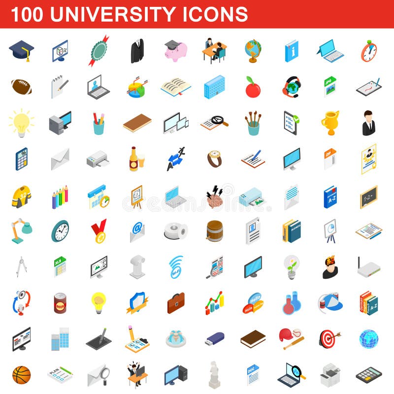 100 University Icons Set, Isometric 3d Style Stock Vector ...
