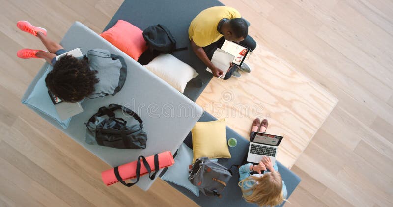 University, Learning and Studying Student Space Top View of People ...