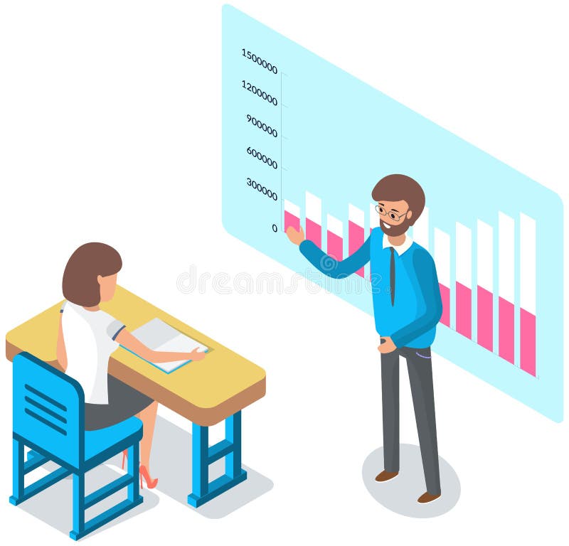 University Lecture with Professor and Girl Student. Man Teacher is ...