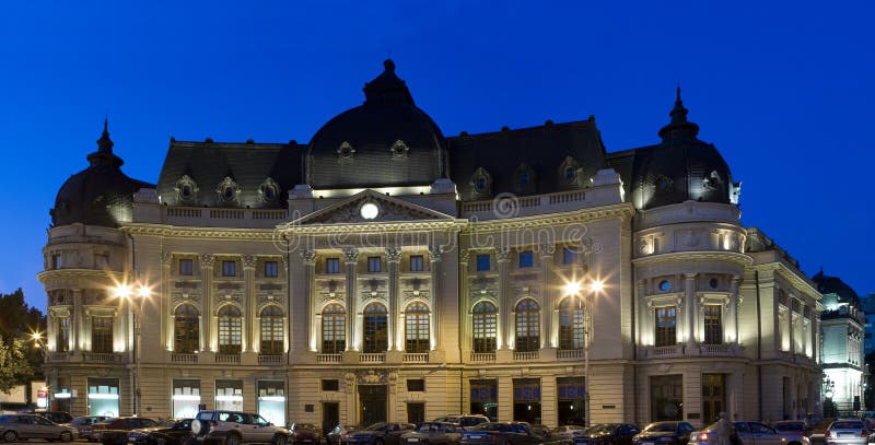 Bucharest by Night - Central Library Stock Photo - Image of national ...