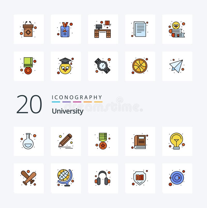 20 University Line Filled Color Icon Pack Like Idea Gold Study Book ...