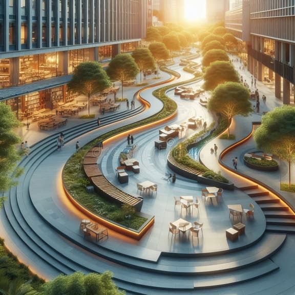 University Loop Flowing through a University Campus with Seating Stock Illustration ...