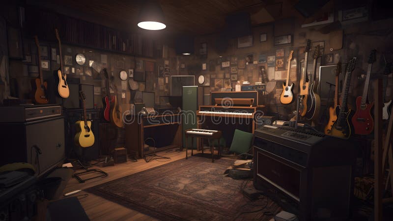 A University Music Studio Filled with Instruments and Rec Three Created ...