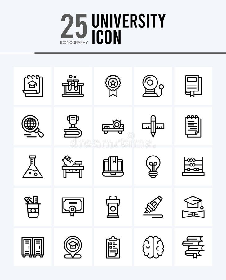 25 University Outline Icons Pack Vector Illustration Stock Vector ...