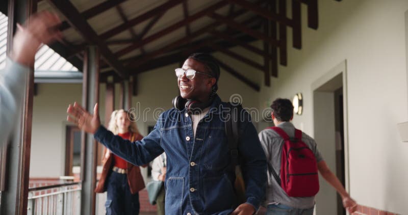 Handshake, University or Students Greeting in Outdoor Campus or School ...