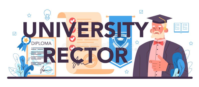 University Rector Typographic Header. Lecturer Standing in Front of ...