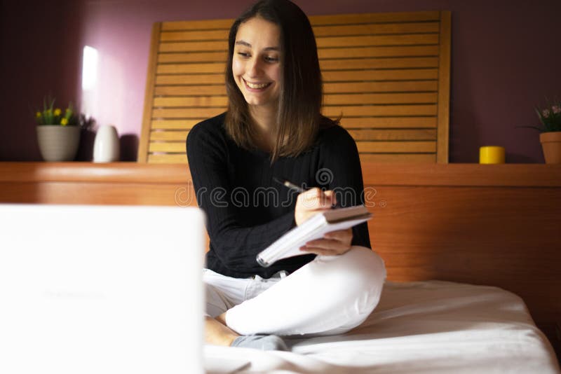 University Student Doing an Online Class at Home Stock Image - Image of ...