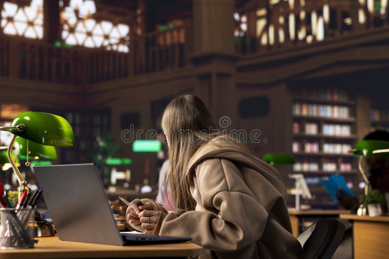 University Student Making Exam Preparations Campus Library Stock Photos ...