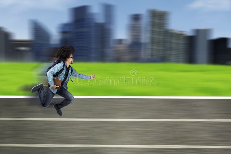 University Student Running on Track with Book Stock Image - Image of ...