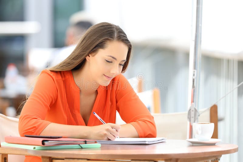 University Student Taking Notes In A Coffee Shop Stock Image - Image of ...