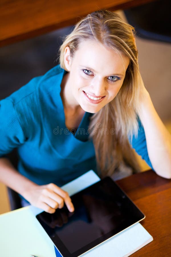 University Student Using Tablet Computer Stock Image - Image of blond ...