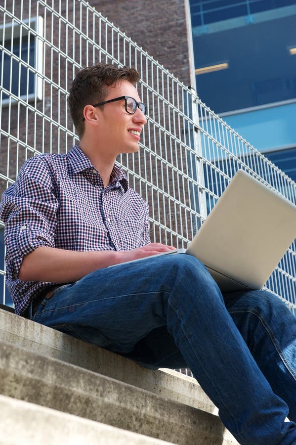 University Student Working on Laptop Outdoors Stock Photo - Image of ...