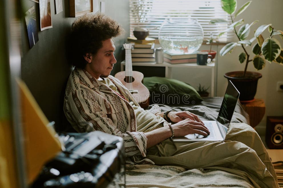 Student Hacker Coding on Bed Stock Photo - Image of device, work: 328750980