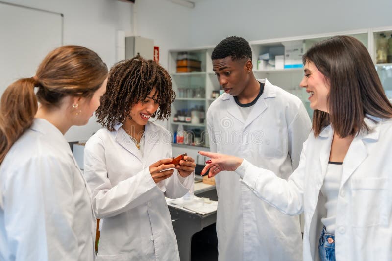 University Students Collaborating Scientific Experiment Laboratory ...