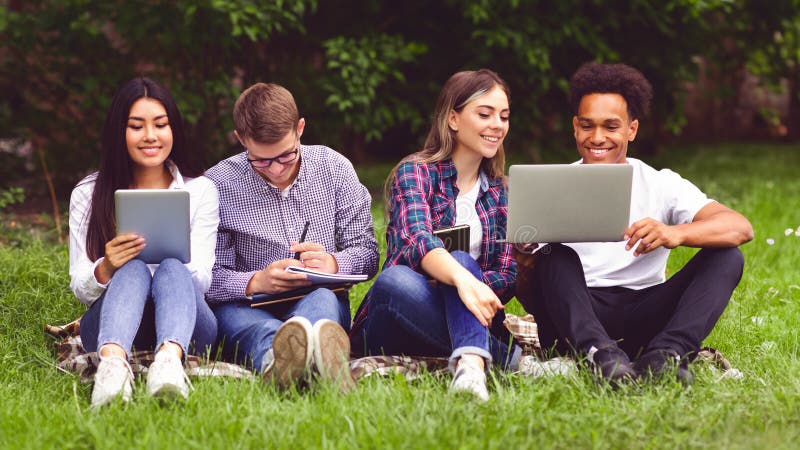 University Students with Devices Preparing for Classes Stock Image ...