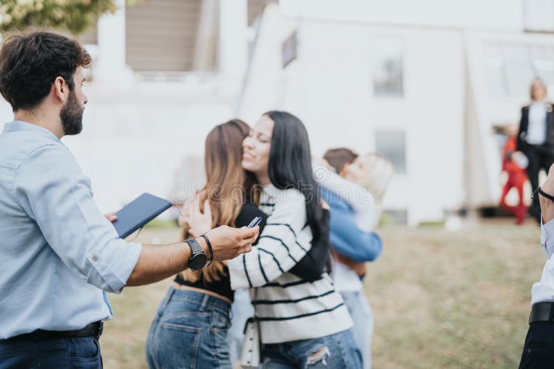 University Students Engaging in Collaborative Learning Outdoors Stock ...