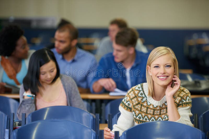 University, Students and Happy Portrait in Lecture, Classroom and ...