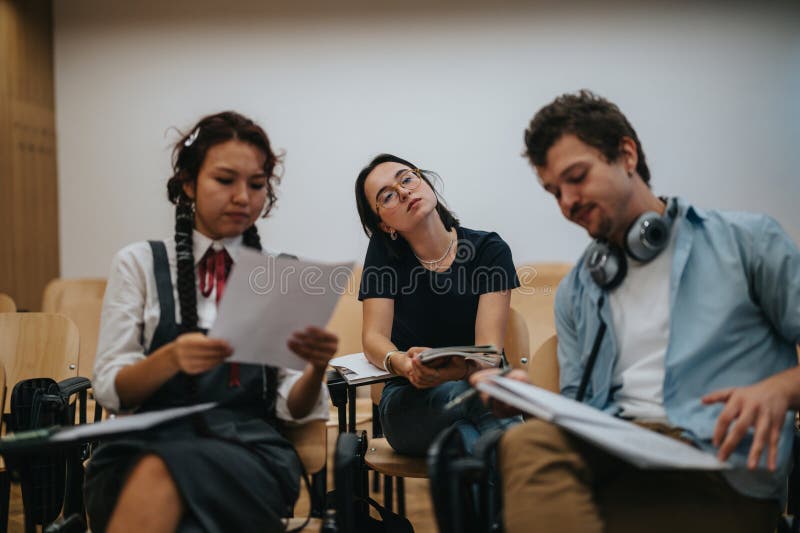 University Students Having a Discussion with Professor in Lecture Hall ...