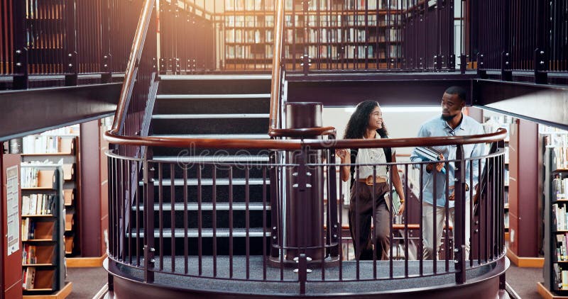 University, Students and Library Stairs with Study for Information ...