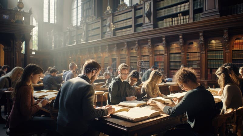 University Students Reading Books in Library for Research Stock ...