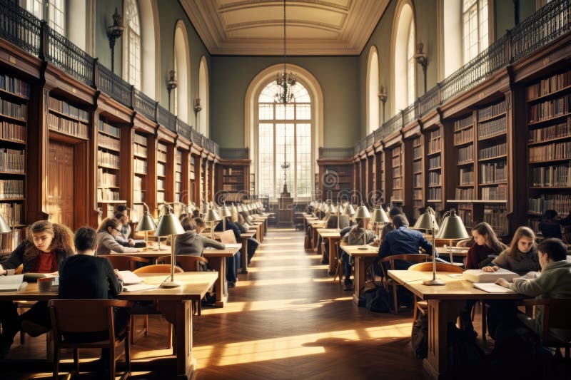 University Students Reading Books in Library for Research Stock ...