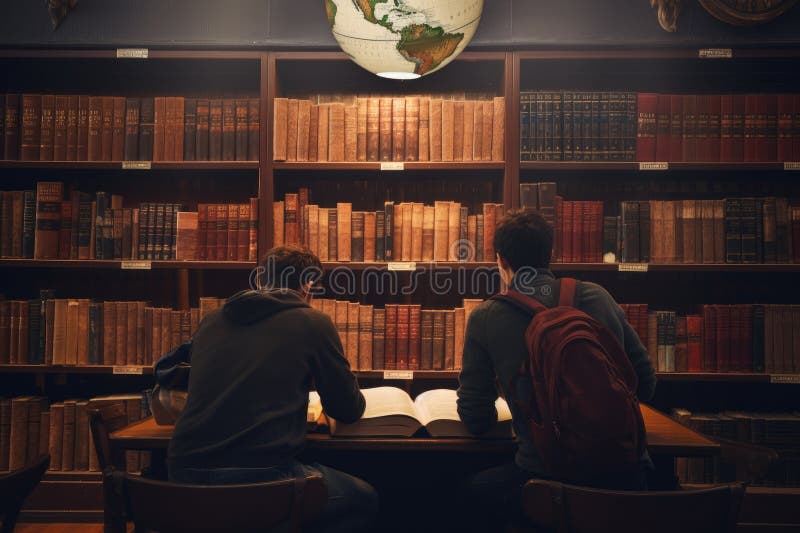 University Students Reading Books in Library for Research Stock ...