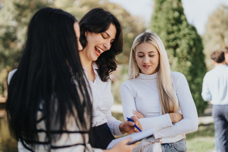 Successful University Students Studying Together in a Sunny Park Stock ...