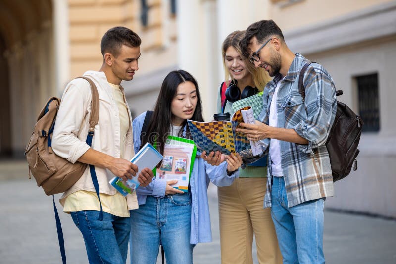 University Students Standing Outdoor after Classes. Stock Image - Image ...