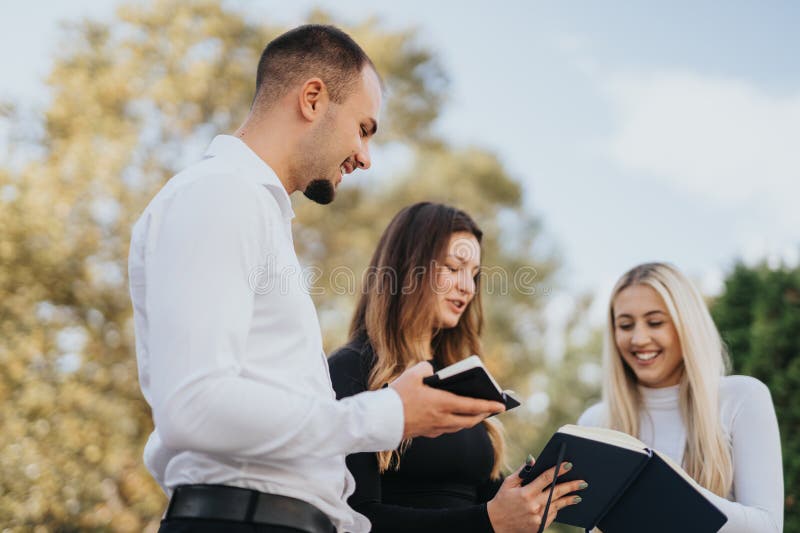 University Students Study Together Outside: Discussing Subjects ...