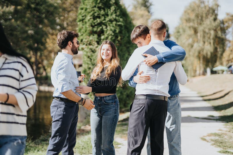 University Students Studying Outdoors, Discussing Subject Topics ...