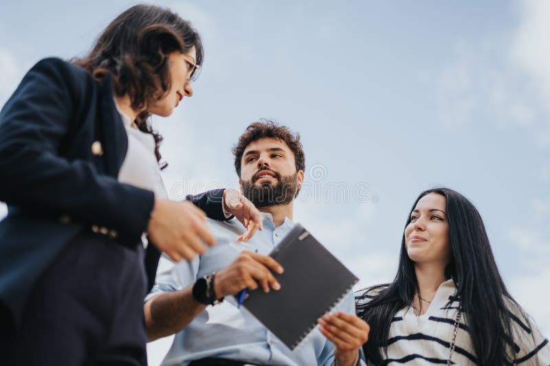 University Students Studying Together in a Park, Discussing Subjects ...