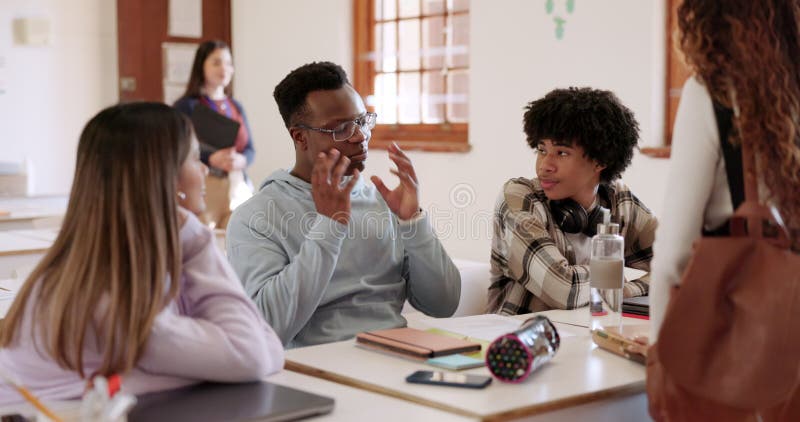 University Students, Talking and Class with Conversation, Collaboration ...