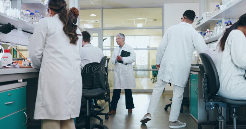 University, Students or Teacher in a Laboratory, Science or Education ...