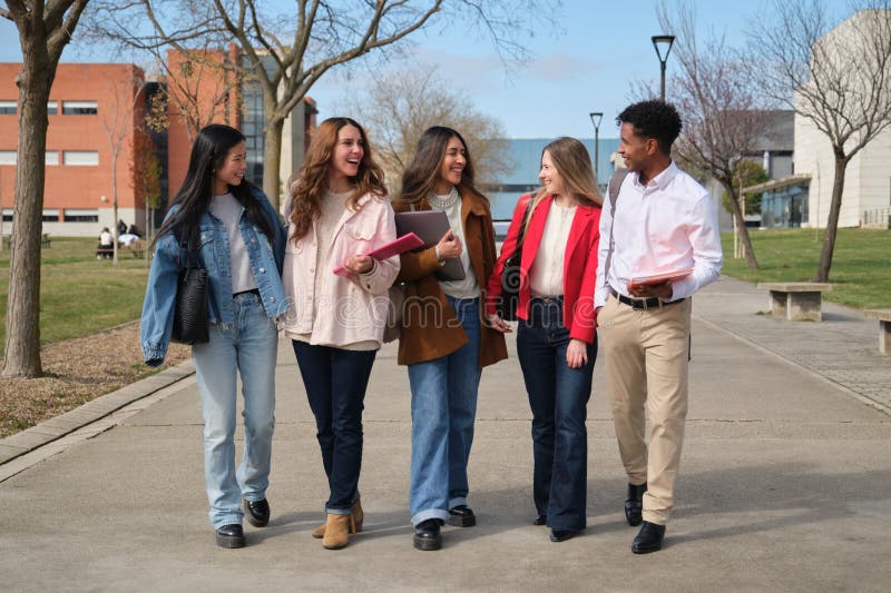 University Students Walking and Talking on Campus Stock Image - Image ...