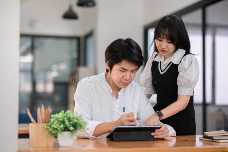 Students Collaborating Academic Project Modern Study Space Stock Photos ...