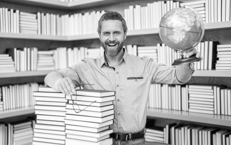 University Teacher Professor in School Classroom Library Preparing for ...