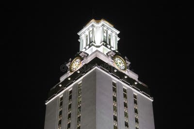 University of Texas Clock Tower at Night Editorial Photography - Image ...