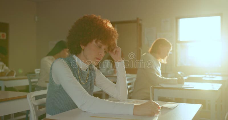 University, Thinking or Girl in Classroom for Exam, Test or Confused by ...
