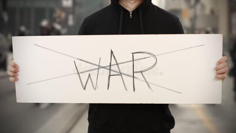 Unknown Activist Holds a Banner with NO WAR Text Stock Image - Image of ...