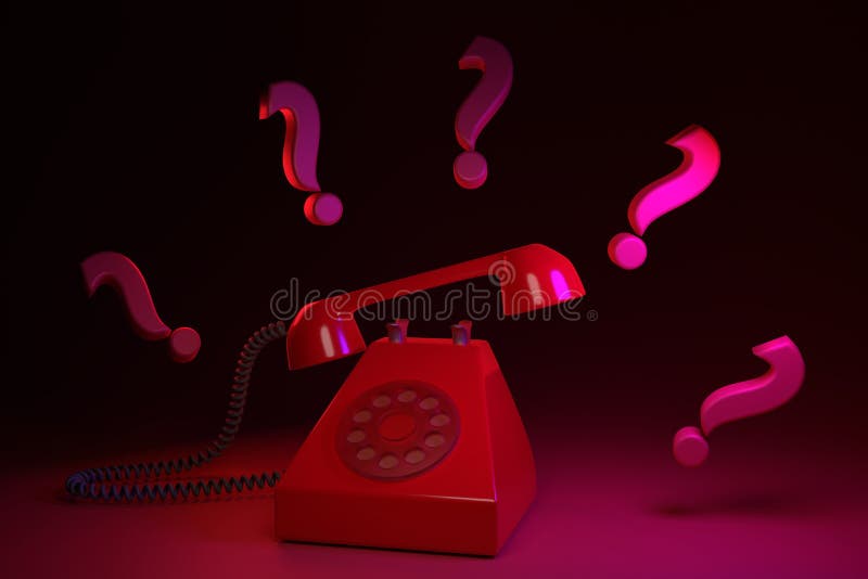 Unknown Call Concept. Retro Phone in Red Color with Question Marks ...