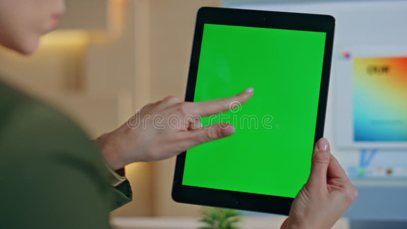 Unknown Designer Touching Mockup Tablet Browsing App at Workplace Close ...