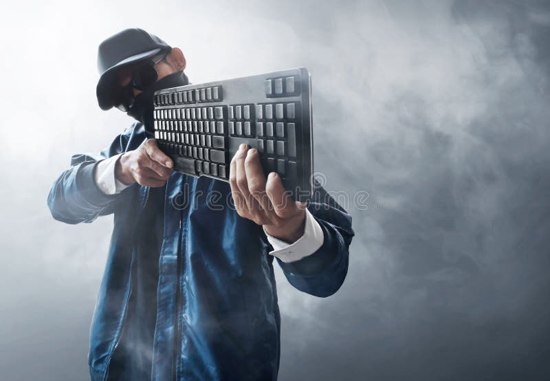 Unknown Hacker Hold Keyboard To Aim Target Stock Image - Image of ...