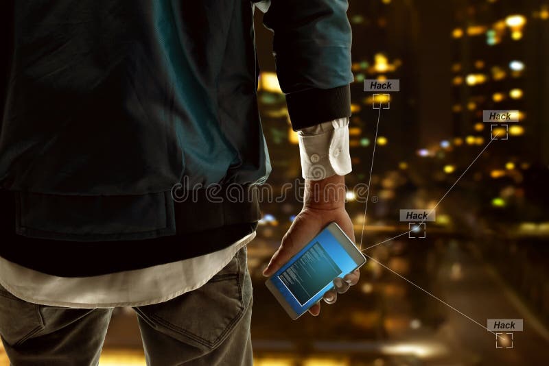 Anonymous Hacker Holding Mobile Phone Stock Photo - Image of holding ...