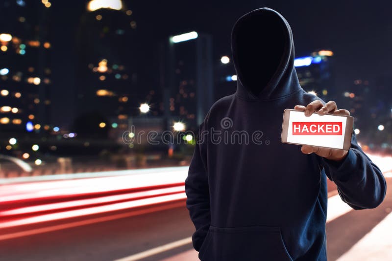 Hacker Holding Mobile Phone on the Street Stock Image - Image of attack ...