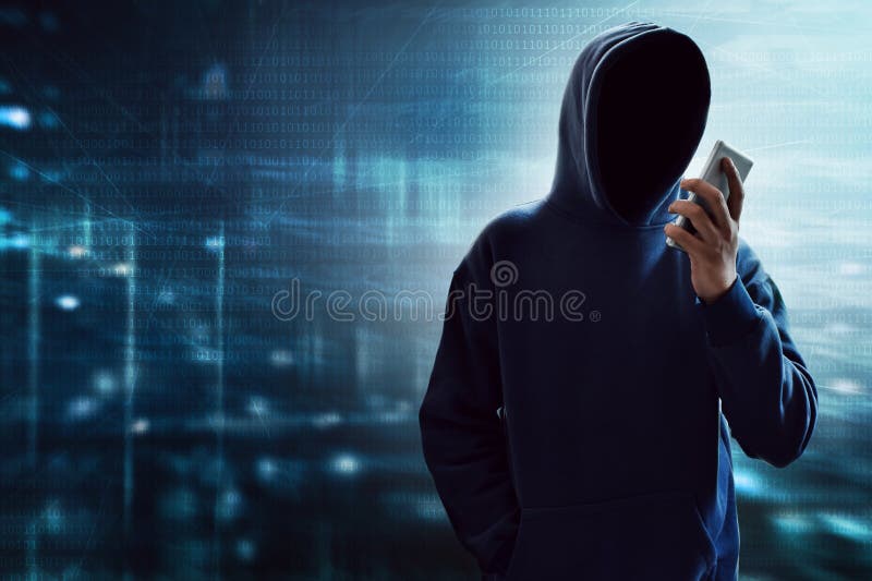Anonymous Hacker Using Mobile Phone Stock Image - Image of data, hacker ...