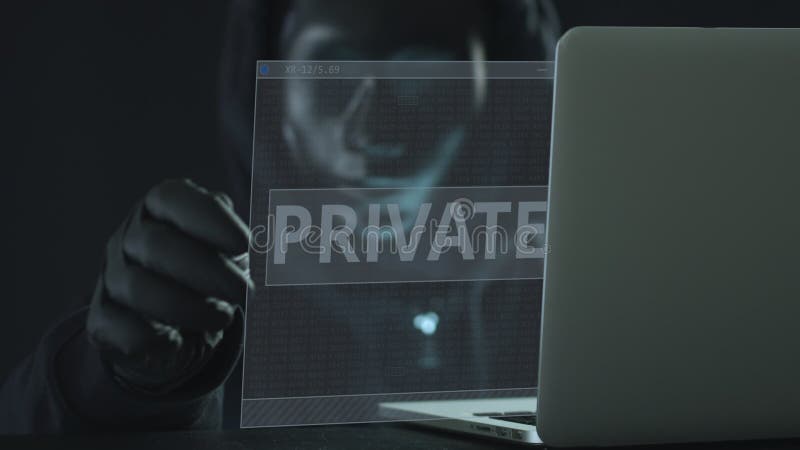 Hacker Wearing Black Mask Pulls PRIVATE Tab from a Laptop. Hacking ...