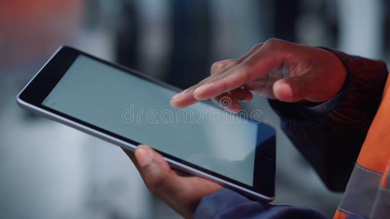 Unknown Man Hands Tapping Tablet Computer Digital Screen on Modern ...